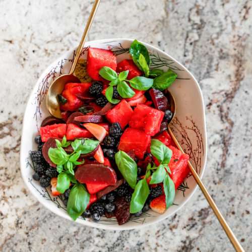 Watermelon Salad with Mixed Berries and Roasted Beets | Rosalynn Daniels