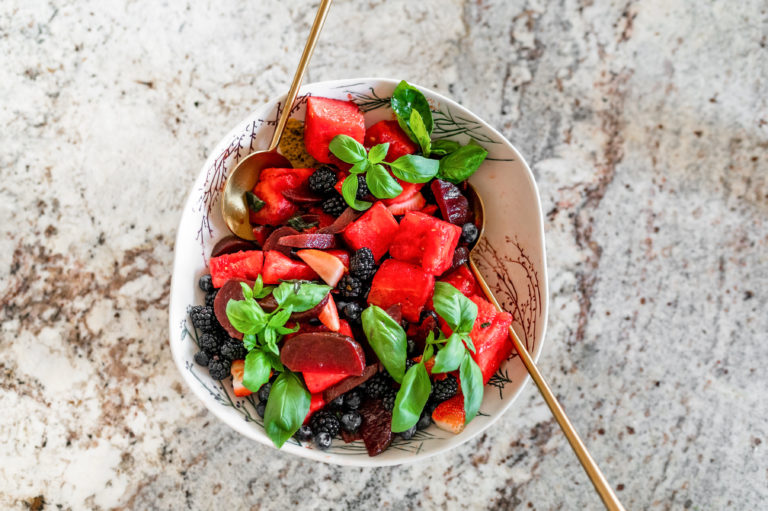 Watermelon Salad with Mixed Berries and Roasted Beets | Rosalynn Daniels